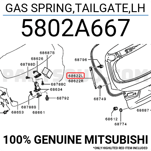 GAS SPRING,TAILGATE,LH 5802A667 | Mitsubishi Parts | PartSouq