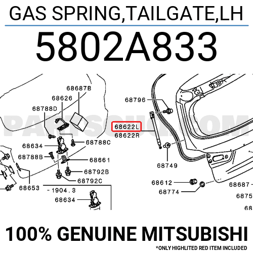 GAS SPRING,TAILGATE,LH 5802A833 | Mitsubishi Parts | PartSouq