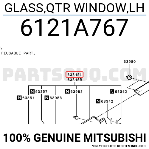 GLASS,QTR WINDOW,LH 6121A767 | Mitsubishi Parts | PartSouq