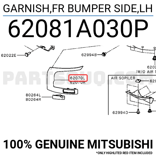 GARNISH,FR BUMPER SIDE,LH 62081A030P | Mitsubishi Parts | PartSouq