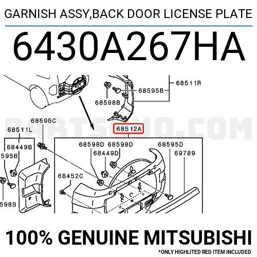 GARNISH ASSY,BACK DOOR LICENSE PLATE 6430A267HA | Mitsubishi Parts ...