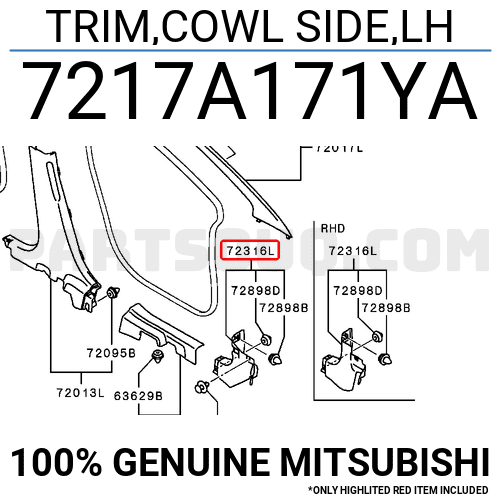 TRIM,COWL SIDE,LH 7217A171YA | Mitsubishi Parts | PartSouq