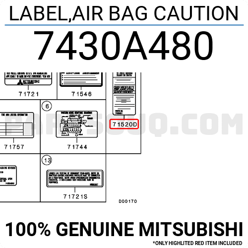 LABEL,AIR BAG CAUTION 7430A480 | Mitsubishi Parts | PartSouq