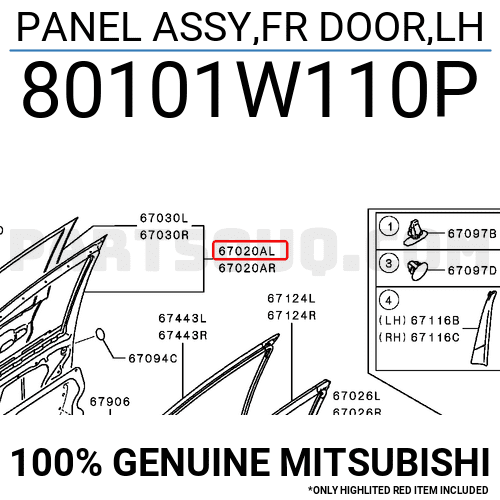 PANEL ASSY,FR DOOR,LH 80101W110P | Mitsubishi Parts | PartSouq