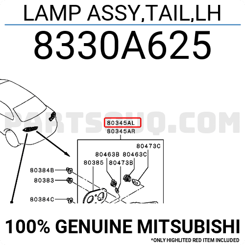 LAMP ASSY,TAIL,LH 8330A625 | Mitsubishi Parts | PartSouq