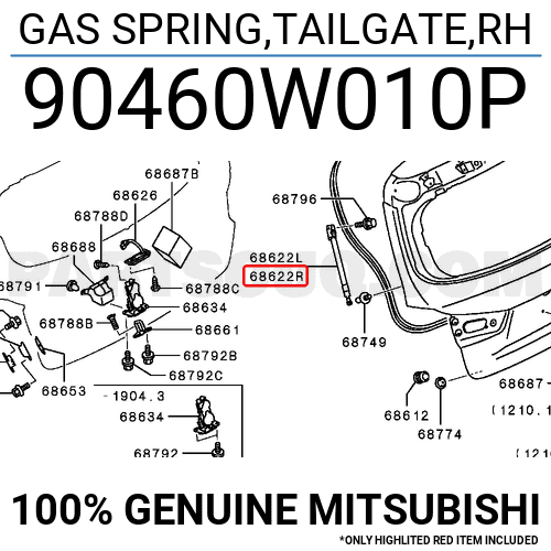 GAS SPRING,TAILGATE,RH 90460W010P | Mitsubishi Parts | PartSouq