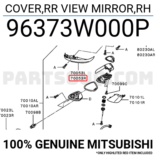 COVER,RR VIEW MIRROR,RH 96373W000P | Mitsubishi Parts | PartSouq