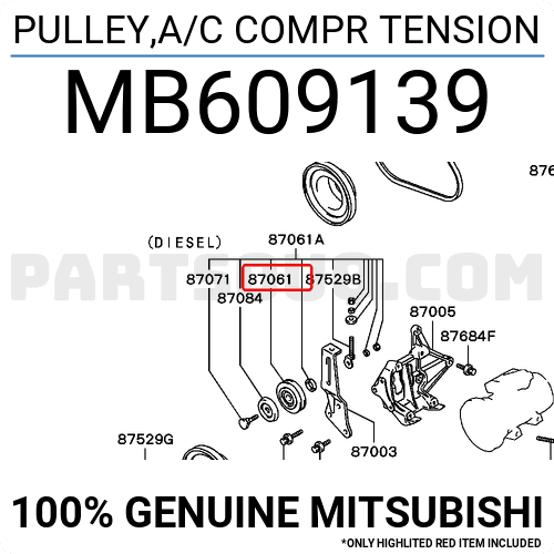 PULLEY,A/C COMPR TENSION MB609139 | Mitsubishi Parts | PartSouq