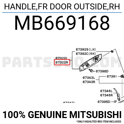 HANDLE,FR DOOR OUTSIDE,RH MB669168 | Mitsubishi Parts | PartSouq