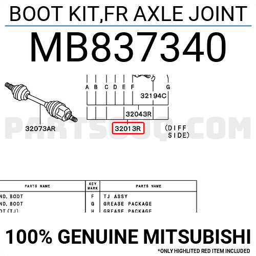 BOOT KIT,FR AXLE JOINT MB837340 | Mitsubishi Parts | PartSouq