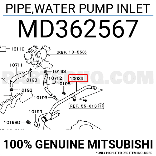 PIPE,WATER PUMP INLET MD362567 | Mitsubishi Parts | PartSouq