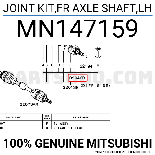 JOINT KIT,FR AXLE SHAFT,LH MN147159 | Mitsubishi Parts | PartSouq