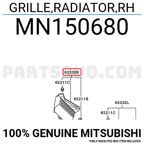 GRILLE,RADIATOR,RH MN150680 | Mitsubishi Parts | PartSouq