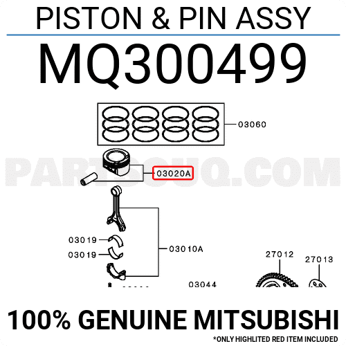 PISTON & PIN ASSY MQ300499 | Mitsubishi Parts | PartSouq