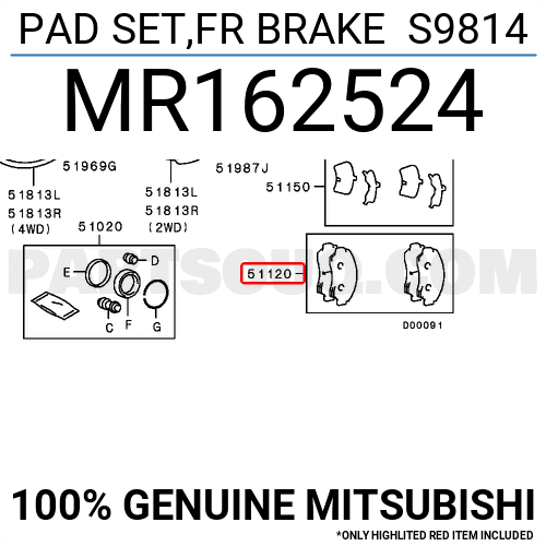 PAD SET,FR BRAKE S9814 MR162524 | Mitsubishi Parts | PartSouq