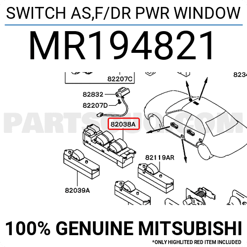 SWITCH AS,F/DR PWR WINDOW MR194821 | Mitsubishi Parts | PartSouq