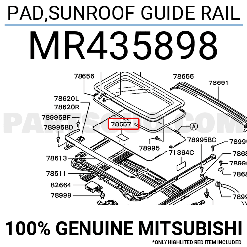PAD,SUNROOF GUIDE RAIL MR435898 | Mitsubishi Parts | PartSouq