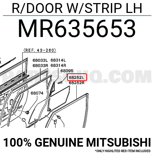 R/DOOR W/STRIP LH MR635653 | Mitsubishi Parts | PartSouq