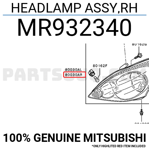 HEADLAMP ASSY,RH MR932340 | Mitsubishi Parts | PartSouq