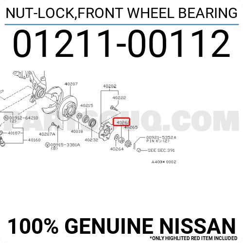 NUT-LOCK,FRONT WHEEL BEARING 0121100112 | Nissan Parts | PartSouq