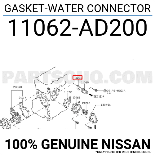 GASKET-WATER CONNECTOR 11062AD200 | Nissan Parts | PartSouq