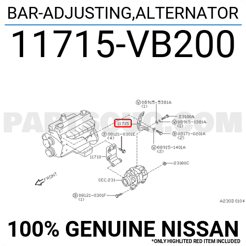 BAR-ADJUSTING,ALTERNATOR 11715VB200 | Nissan Parts | PartSouq