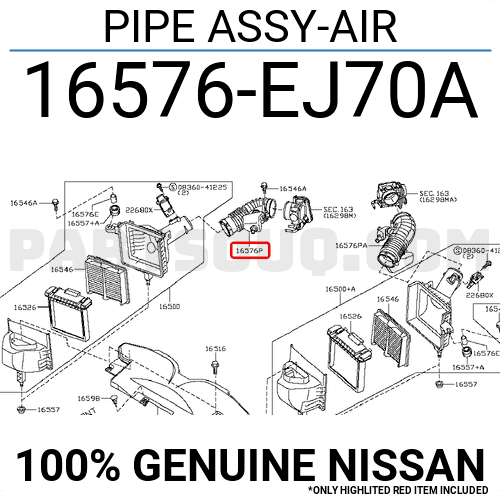PIPE ASSY-AIR 16576EJ70A | Nissan Parts | PartSouq