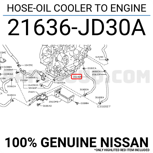 HOSE-OIL COOLER TO ENGINE 21636JD30A | Nissan Parts | PartSouq
