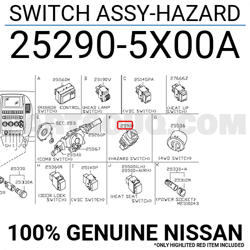 SWITCH ASSY-HAZARD 252905X00A | Nissan Parts | PartSouq