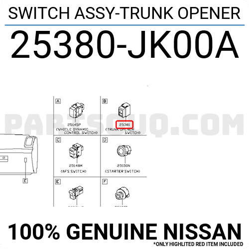 SWITCH ASSY-TRUNK OPENER 25380JK00A | Nissan Parts | PartSouq
