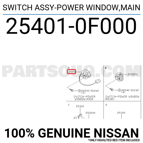 SWITCH ASSY-POWER WINDOW,MAIN 254010F000 | Nissan Parts | PartSouq