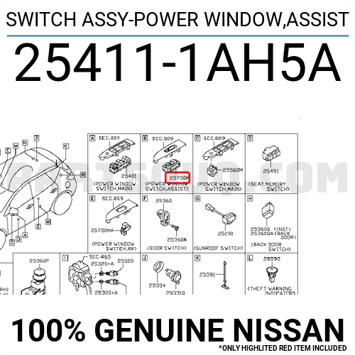 SWITCH ASSY-POWER WINDOW,ASSIST 254111AH5A | Nissan Parts | PartSouq