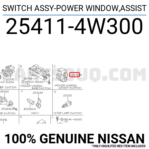 SWITCH ASSY-POWER WINDOW,ASSIST 254114W300 | Nissan Parts | PartSouq