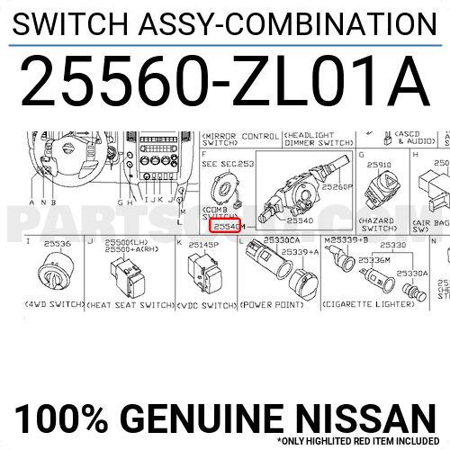 SWITCH ASSY-COMBINATION 25560ZL01A | Nissan Parts | PartSouq