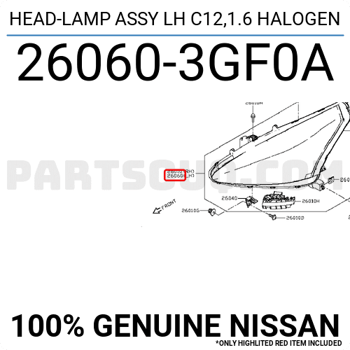HEAD-LAMP ASSY LH C12,1.6 HALOGEN 260603GF0A | Nissan Parts | PartSouq