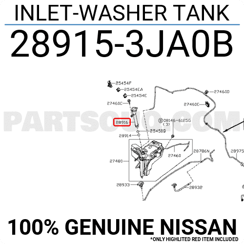 INLET-WASHER TANK 289153JA0B | Nissan Parts | PartSouq