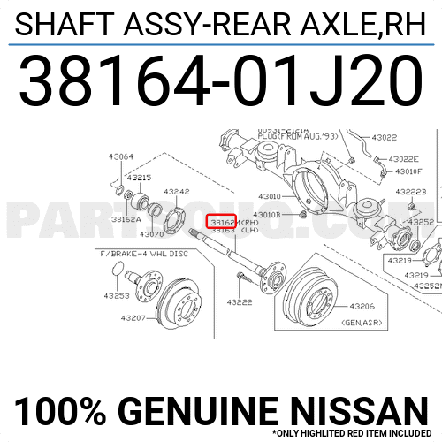 SHAFT ASSY-REAR AXLE,RH 3816401J20 | Nissan Parts | PartSouq