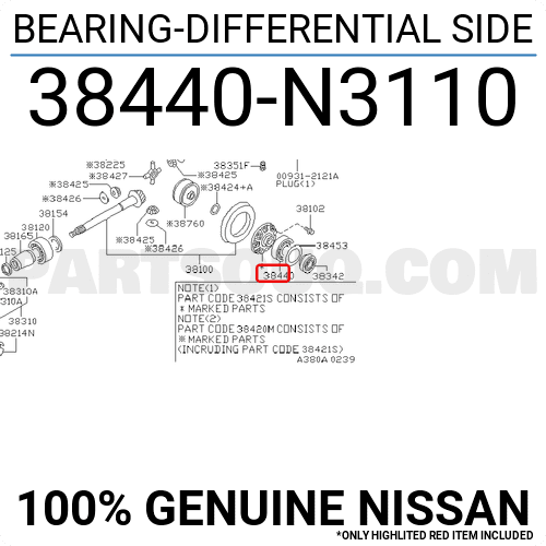 BEARING-DIFFERENTIAL SIDE 38440N3110 | Nissan Parts | PartSouq
