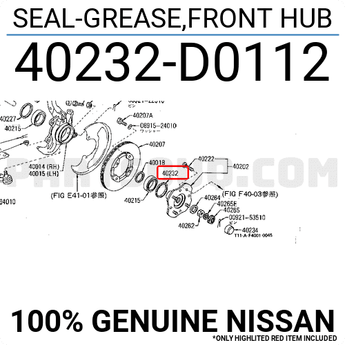 SEAL-GREASE,FRONT HUB 40232D0112 | Nissan Parts | PartSouq