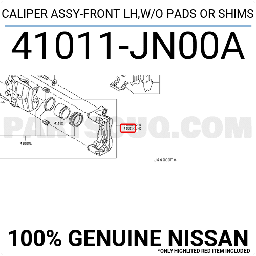 CALIPER ASSY-FRONT LH,W/O PADS OR SHIMS 41011JN00A | Nissan Parts ...