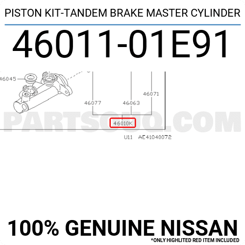 PISTON KIT-TANDEM BRAKE MASTER CYLINDER 4601101E91 | Nissan Parts ...
