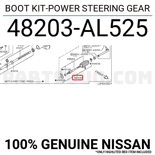 BOOT KIT-POWER STEERING GEAR 48203AL525 | Nissan Parts | PartSouq