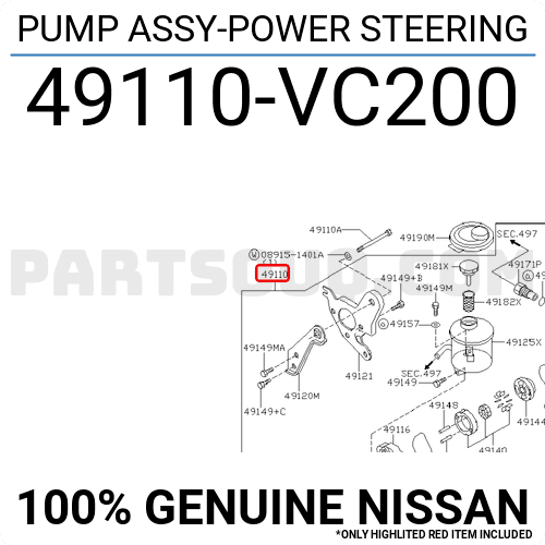 PUMP ASSY-POWER STEERING 49110VC200 | Nissan Parts | PartSouq