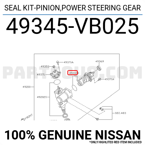 SEAL KIT-PINION,POWER STEERING GEAR 49345VB025 | Nissan Parts | PartSouq