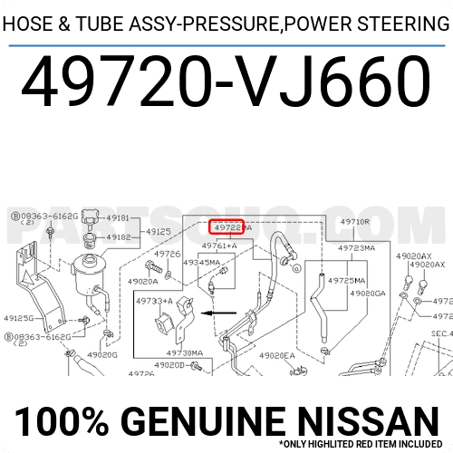 HOSE & TUBE ASSY-PRESSURE,POWER STEERING 49720VJ660 | Nissan Parts ...