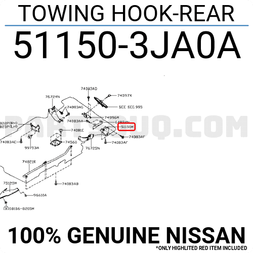 TOWING HOOK-REAR 511503JA0A | Nissan Parts | PartSouq