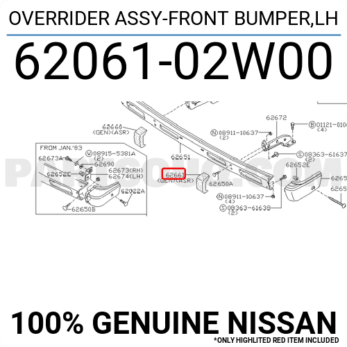 OVERRIDER ASSY-FRONT BUMPER,LH 6206102W00 | Nissan Parts | PartSouq
