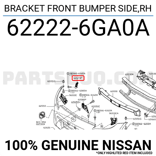 BRACKET FRONT BUMPER SIDE,RH 622226GA0A | Nissan Parts | PartSouq
