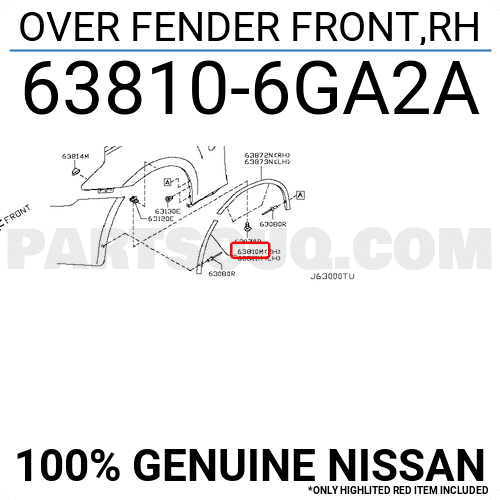OVER FENDER FRONT,RH 638106GA2A | Nissan Parts | PartSouq