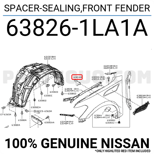 SPACER-SEALING,FRONT FENDER 638261LA1A | Nissan Parts | PartSouq